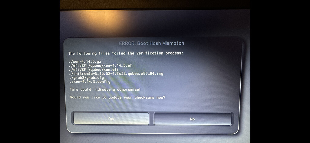 Boot Hash Mismatch Following Dom0 Update User Support Qubes Os Forum