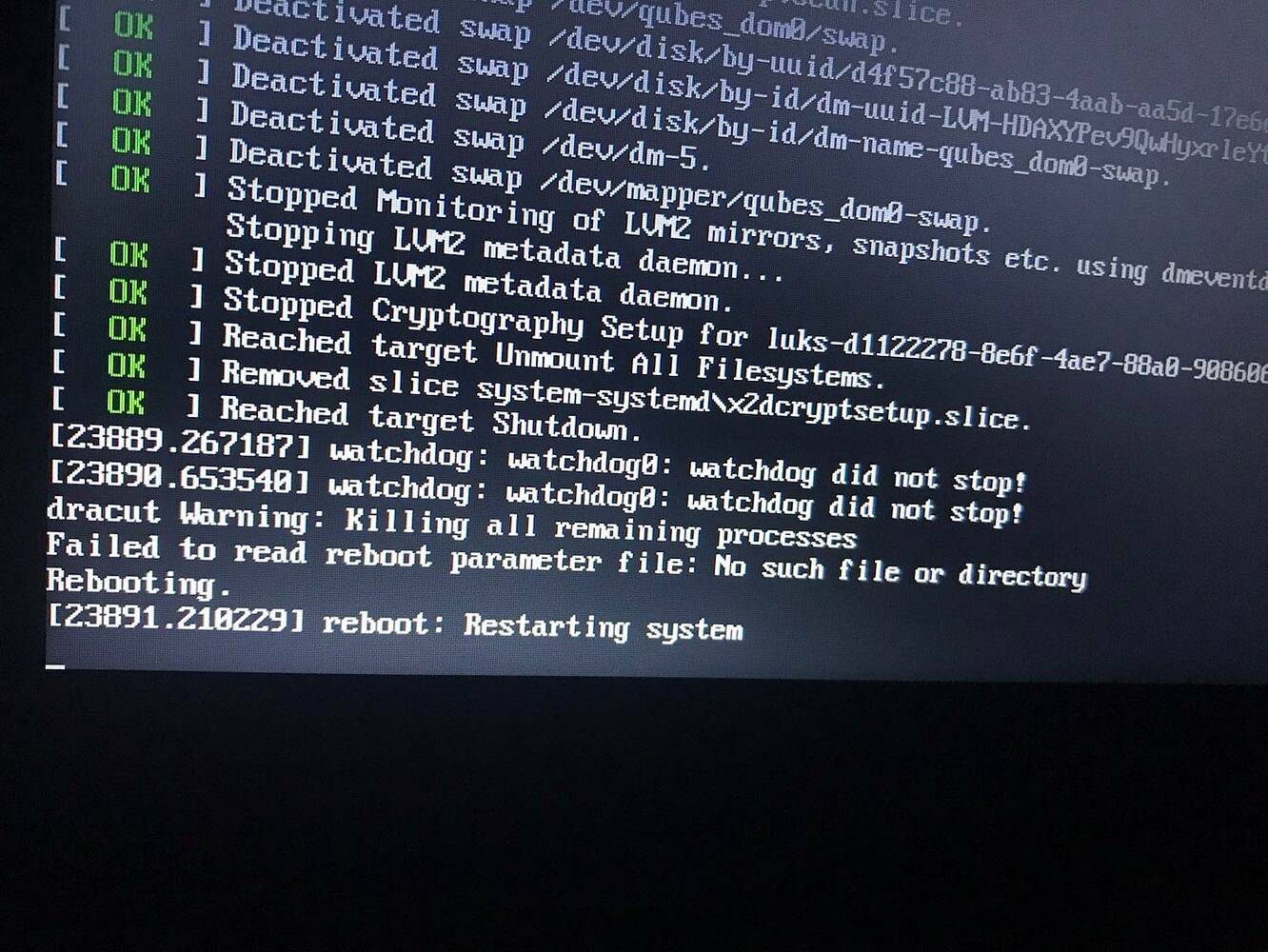 Reboot Failing (Failed to read reboot parameter file) - User Support - Qubes OS Forum
